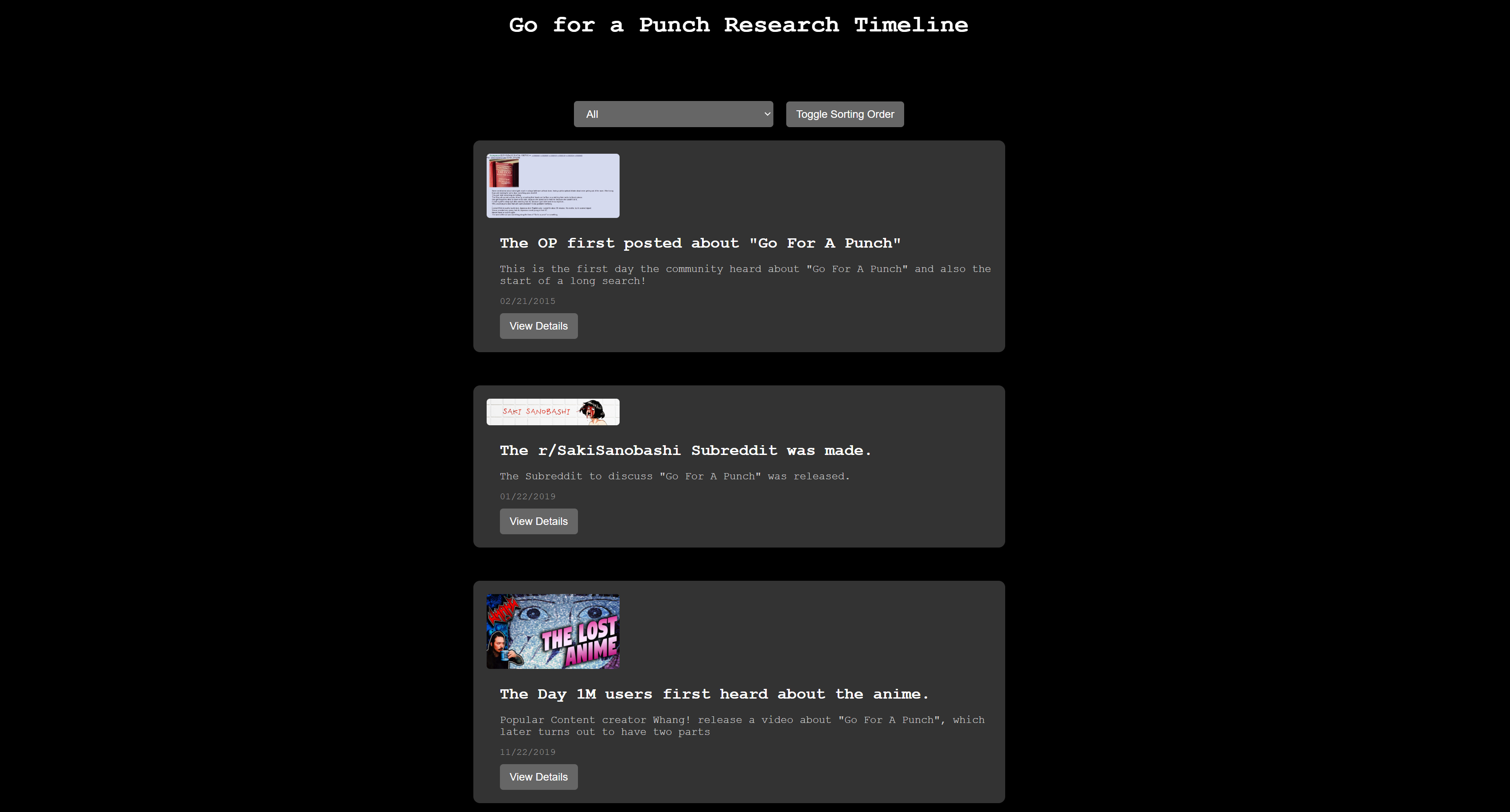 Go for a Punch Research Timeline